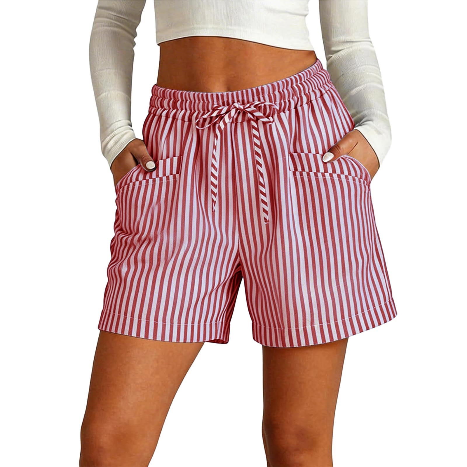 Sokhug Women's Striped Casual Shorts Elastic Drawstring Waist with ...