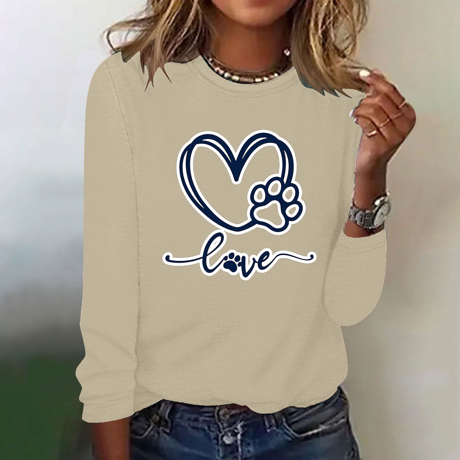 Sokhug Women's Trendy T-Shirt Fall/Winter Round Neck Long Sleeves Top ...