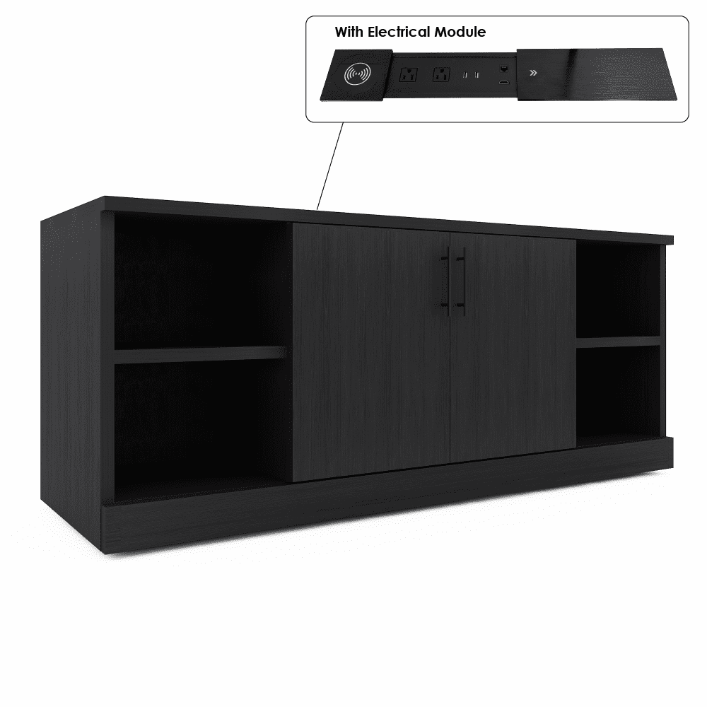 Sol Series Storage Credenza Open Shelves And Doors 24"Dx70"W Cabinet ...