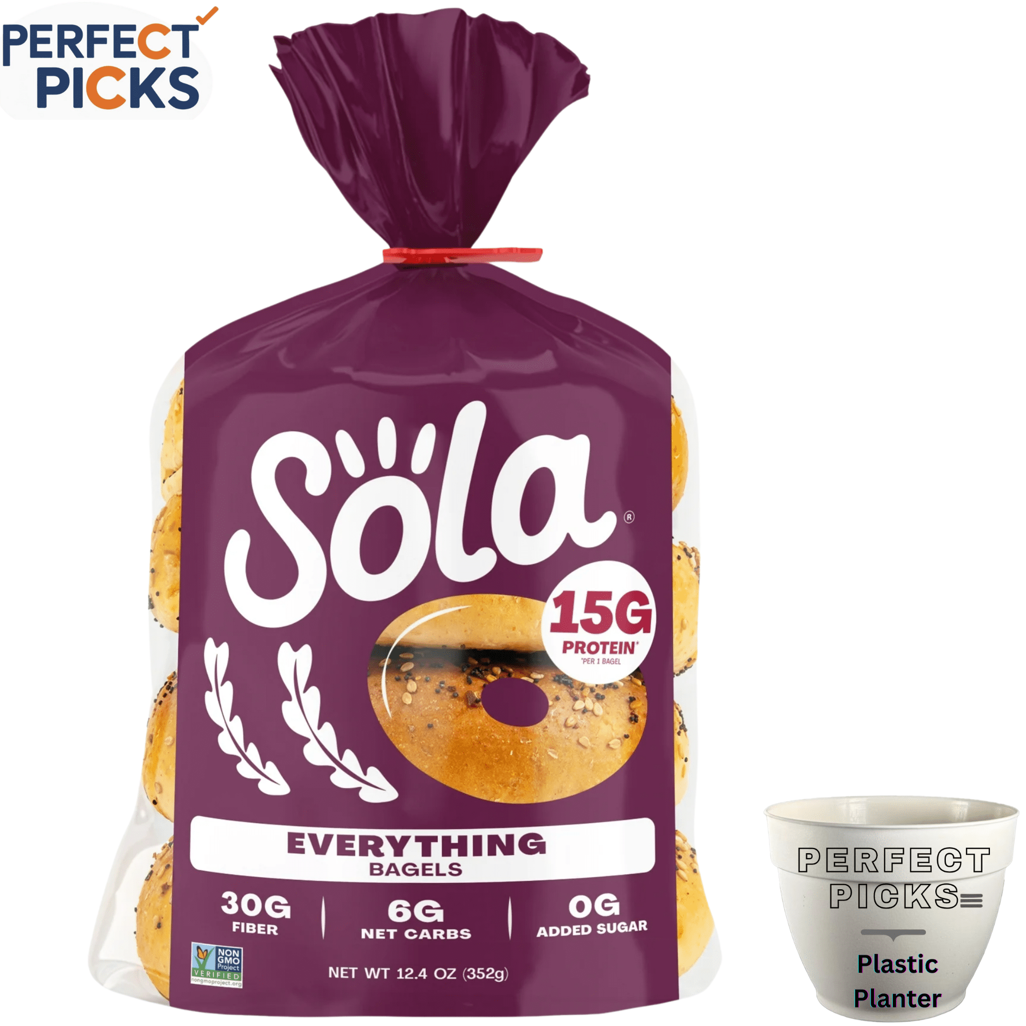 Sola Bread Wheat Everything Bagels, Non-GMO, 12.4 oz, 4 Count, Include ...