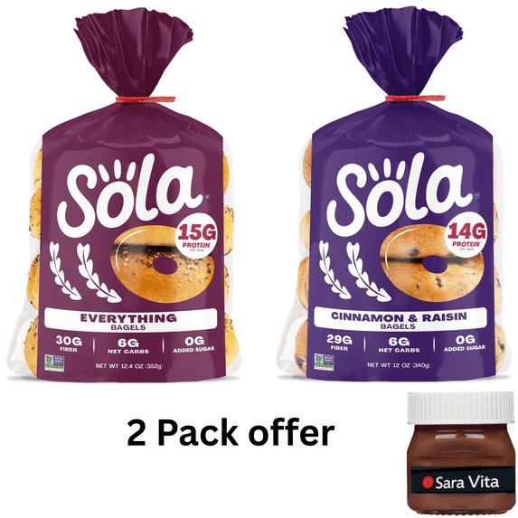 Sola Bread Wheat Everything Bagels, Non-GMO, 12.4 oz, 4 Count | Sola ...