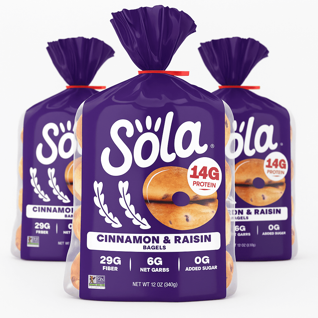 Sola Cinnamon & Raisin Keto Bagels 3pk 12ct with Fiber & Protein ...