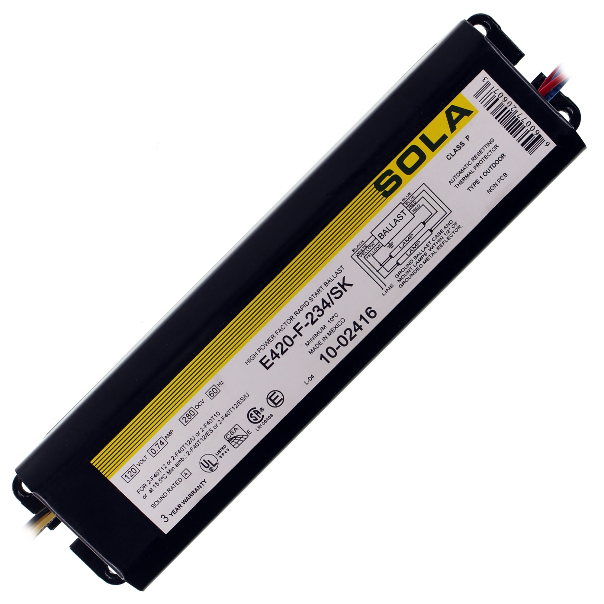 Sola Rapid Start Ballast, 2-Lamp, F40T12, 40W T12, 120V, High Power ...