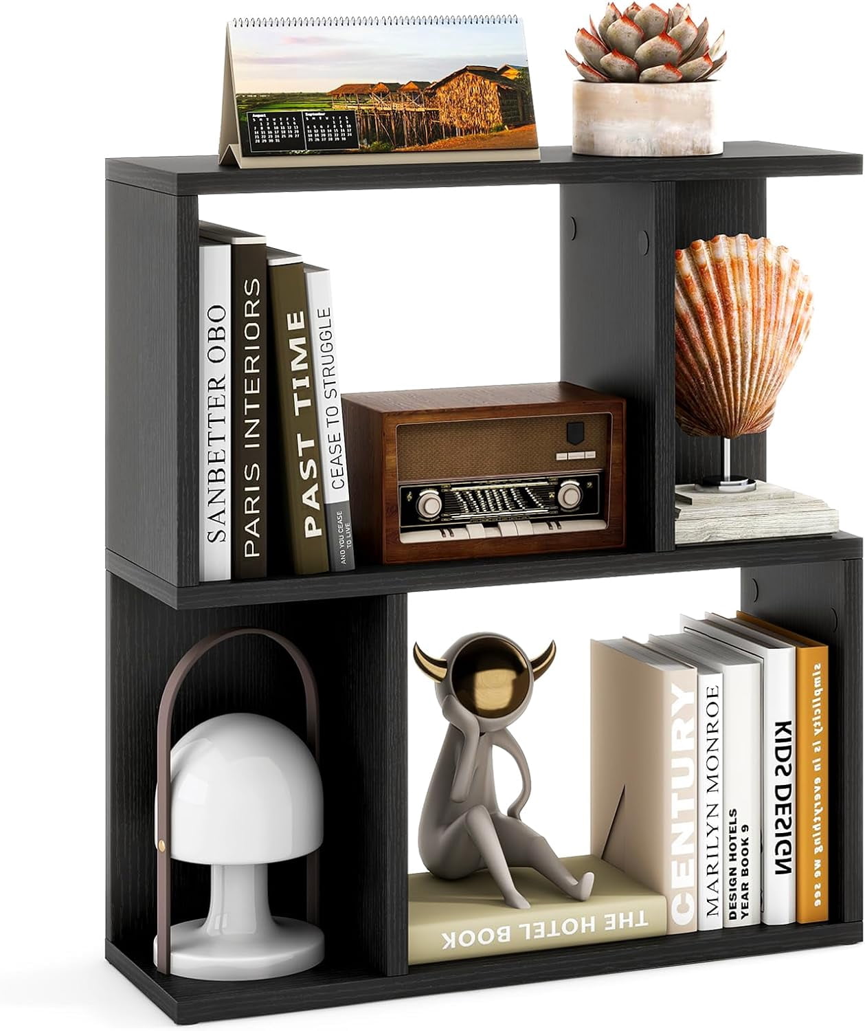 SolaceHue 3-Tier S-Shaped Bookshelf, Modern Geometric Bookcase ...