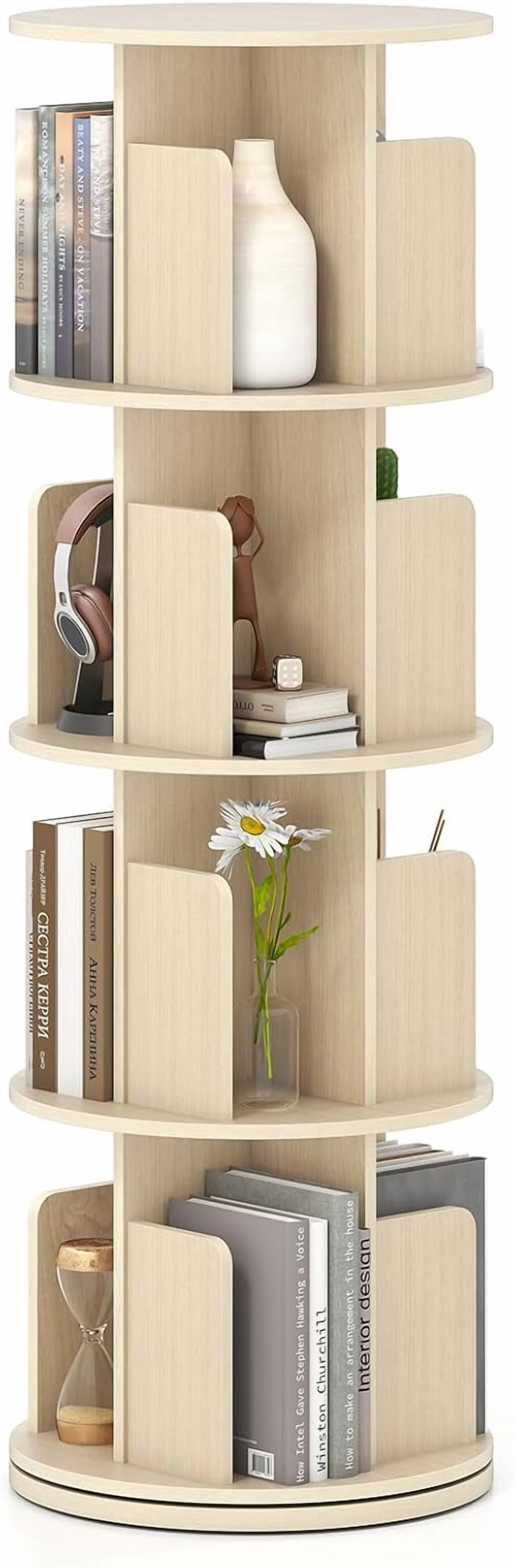 SolaceHue 4-Tier Rotating Bookshelf, 360° Display Rack w/Dividers ...