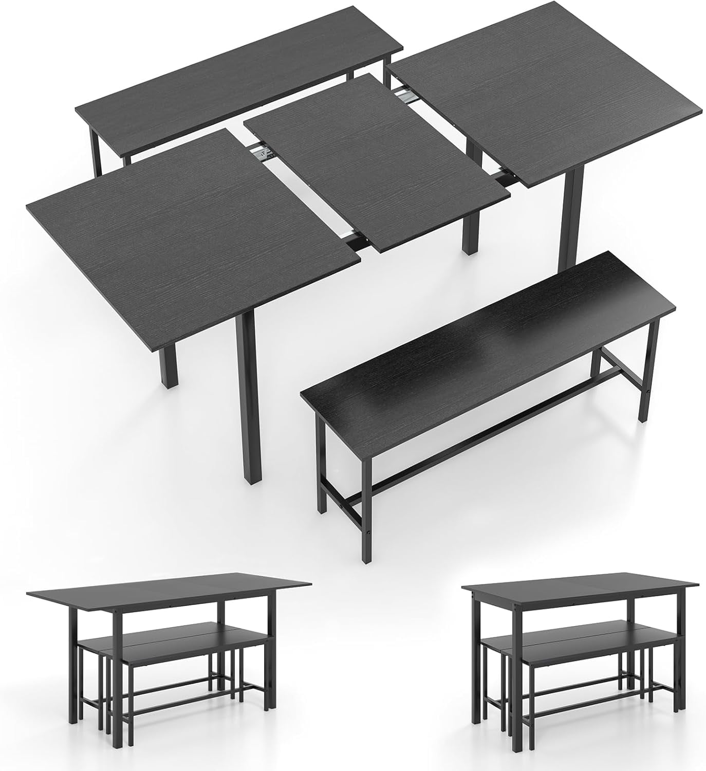 SolaceHue Dining Room Table Set for 4-6, 63” Extendable 3-Piece Dining ...