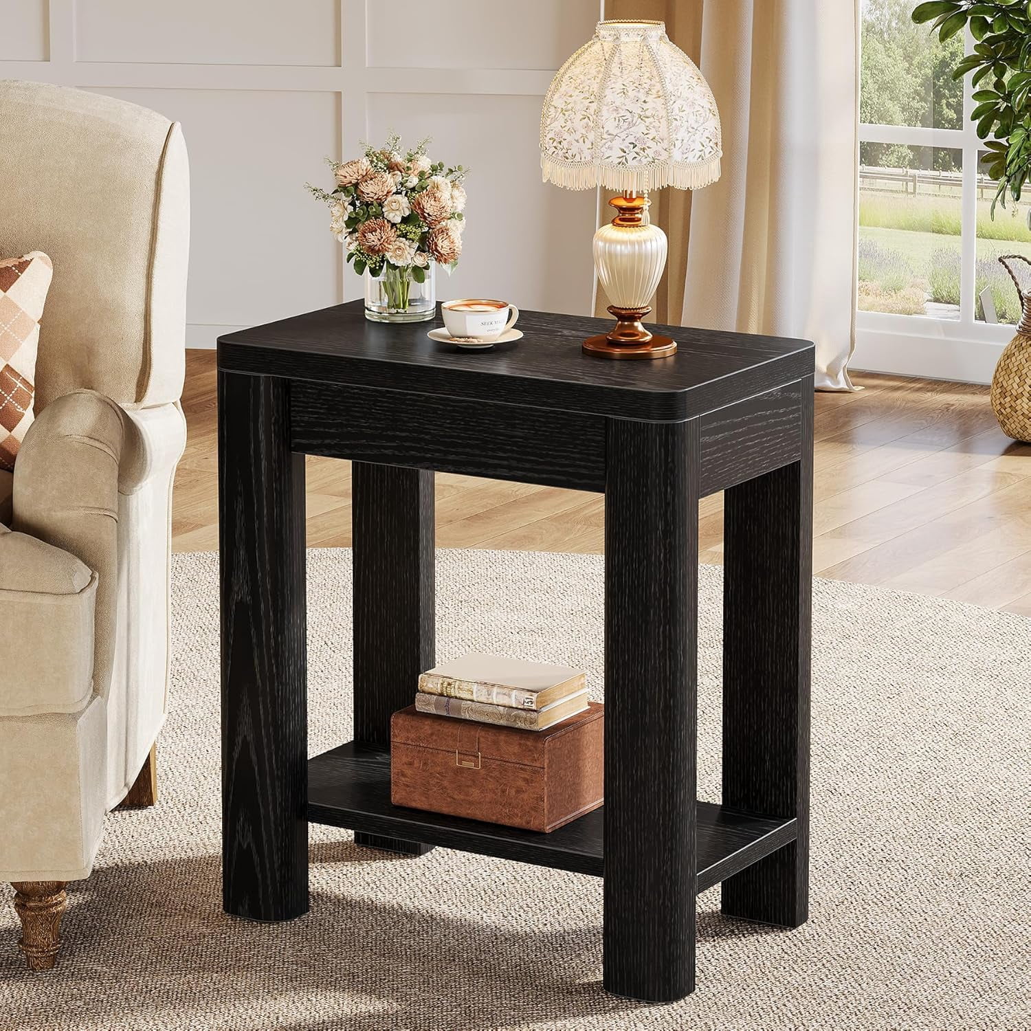 SolaceHue End Table for Living Room, Farmhouse Wooden Side Table with ...