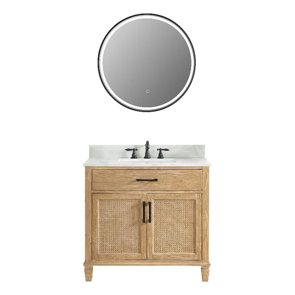 Solana 36" Wood Vanity in Weathered Fir Calacatta White Quartz Top with ...