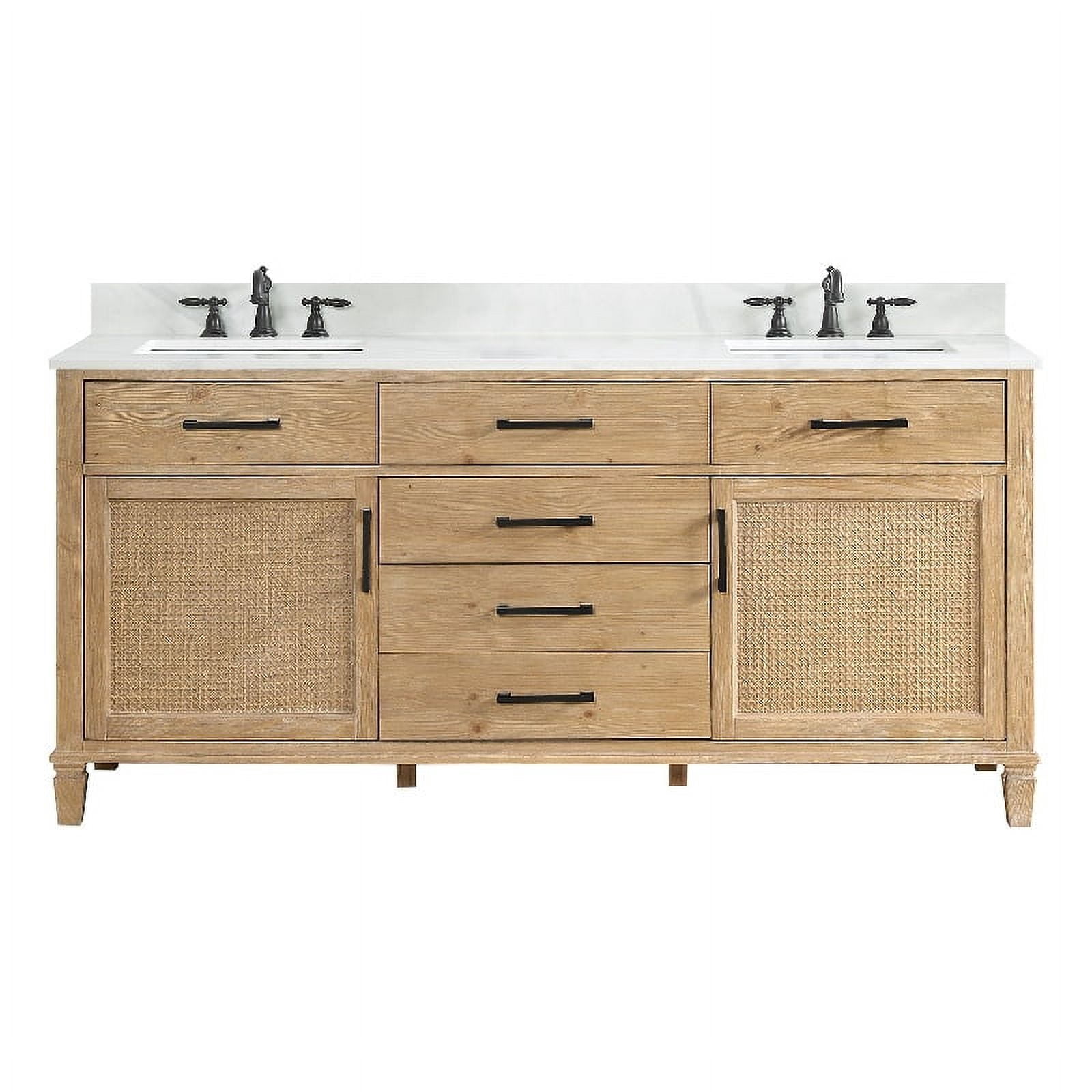 Solana 72" Wood Vanity in Weathered Fir Calacatta White Quartz Top no ...