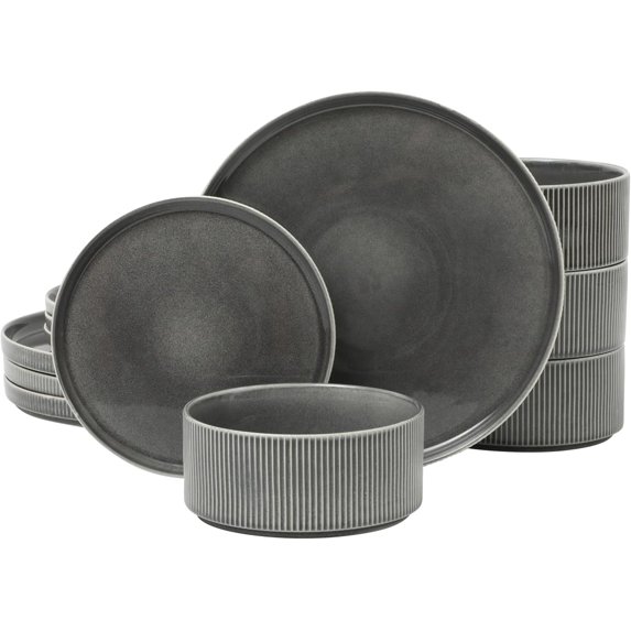 Solana Coast 12 Piece Stoneware Reactive Glaze (Service for 4) Ceramic ...
