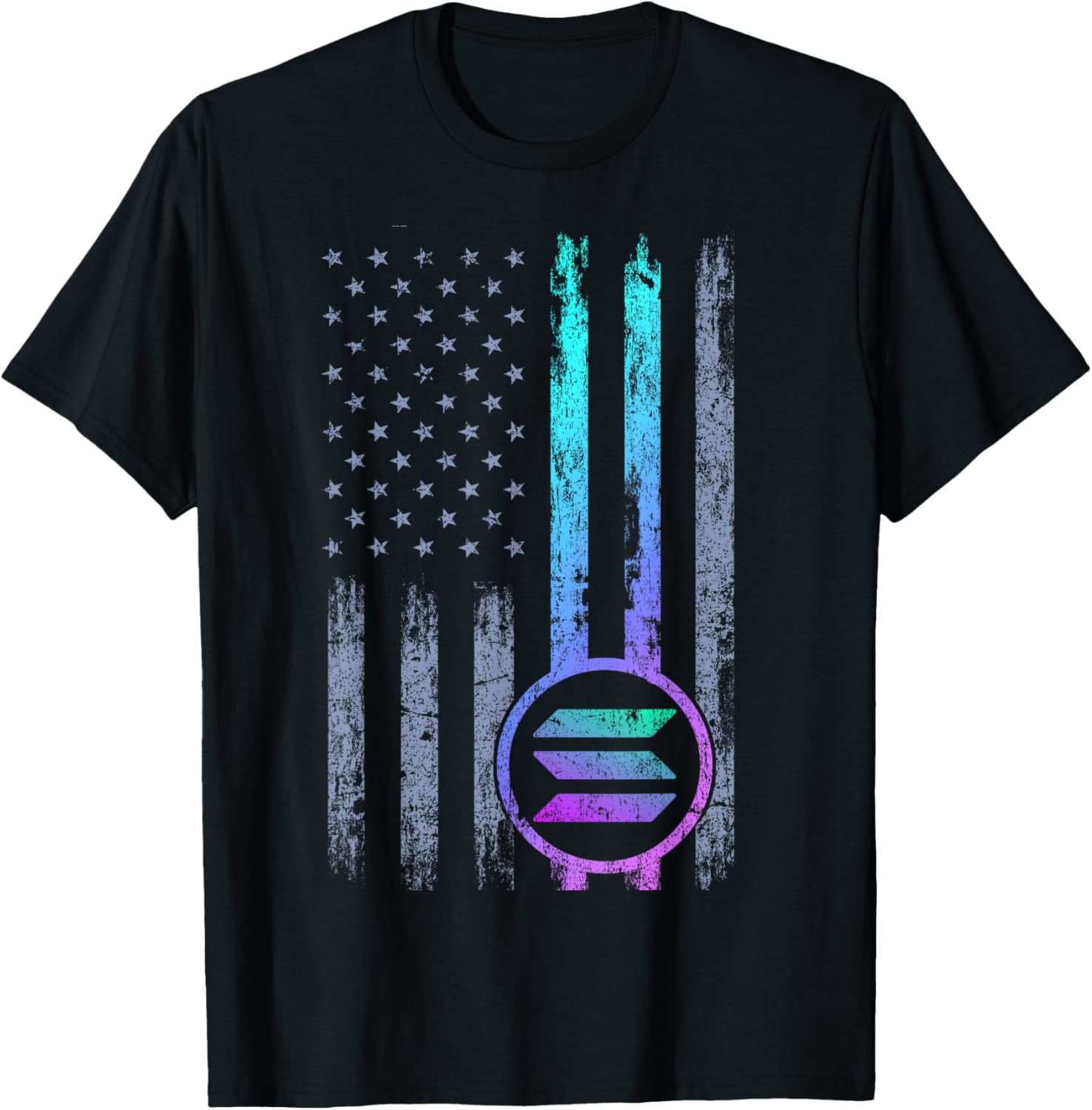 Solana Crypto Blockchain Solana Coin Distressed USA Flag T-ShirtMen and ...