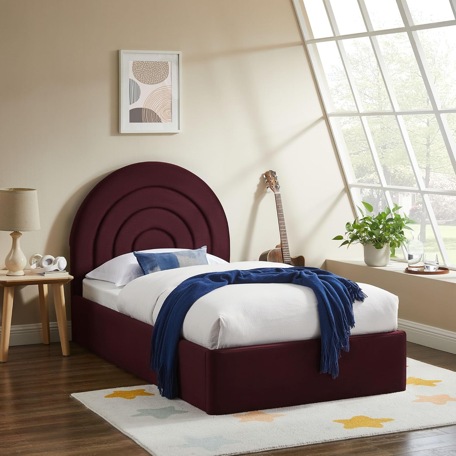 Solana Twin Size Performance Velvet Platform Bed in Mulberry ...