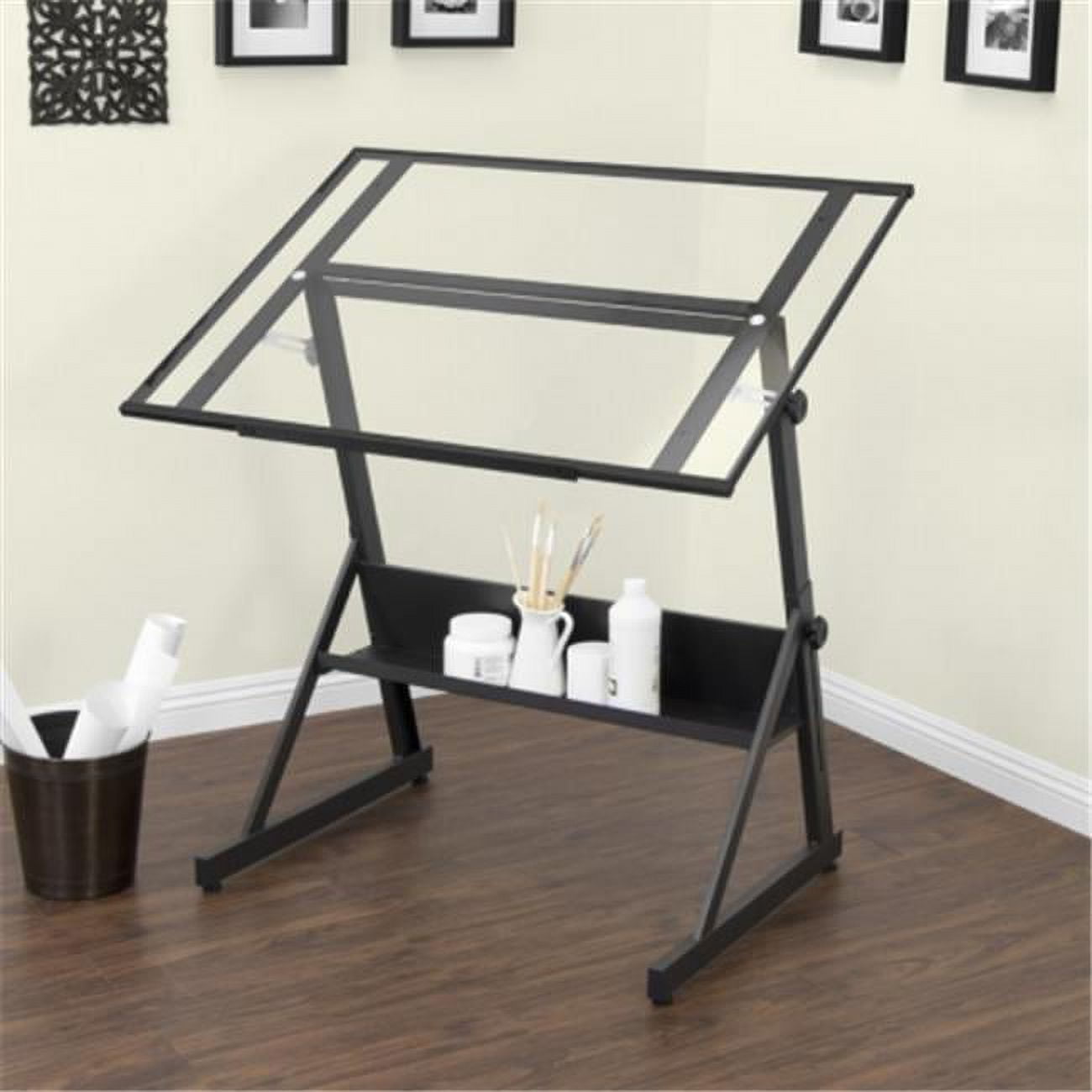 Solano Adjustable Drafting Table - Charcoal & Clear Glass - Walmart.com
