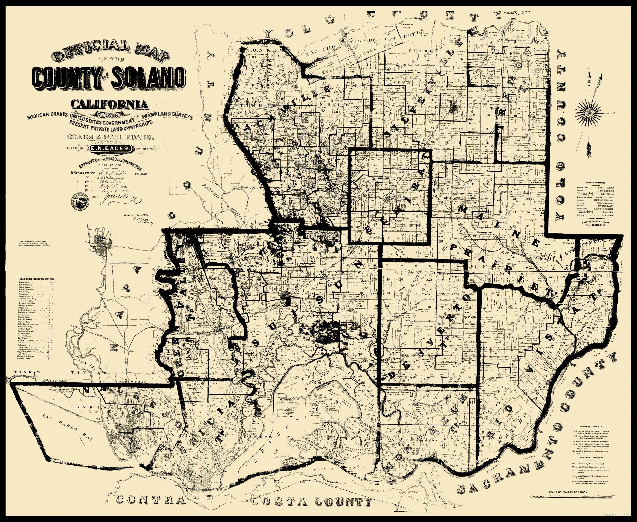 Historic County Map - Solano County California - Eager 1890 - 28.06 x ...