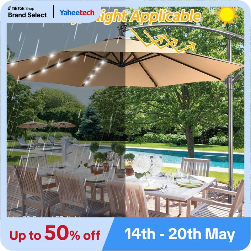 【Solar 32 LED Lights Umbrella with Simple base】Yaheetech 10FT Solar ...