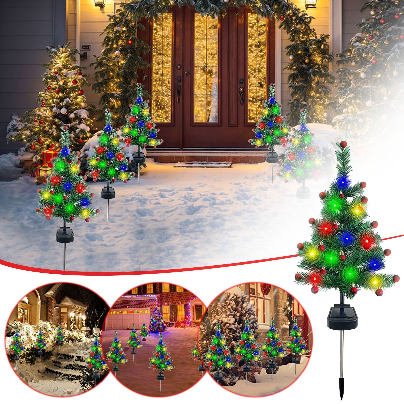 Solar 4-Color Christmas Tree Light with Plug-in Spike, Effortlessly ...