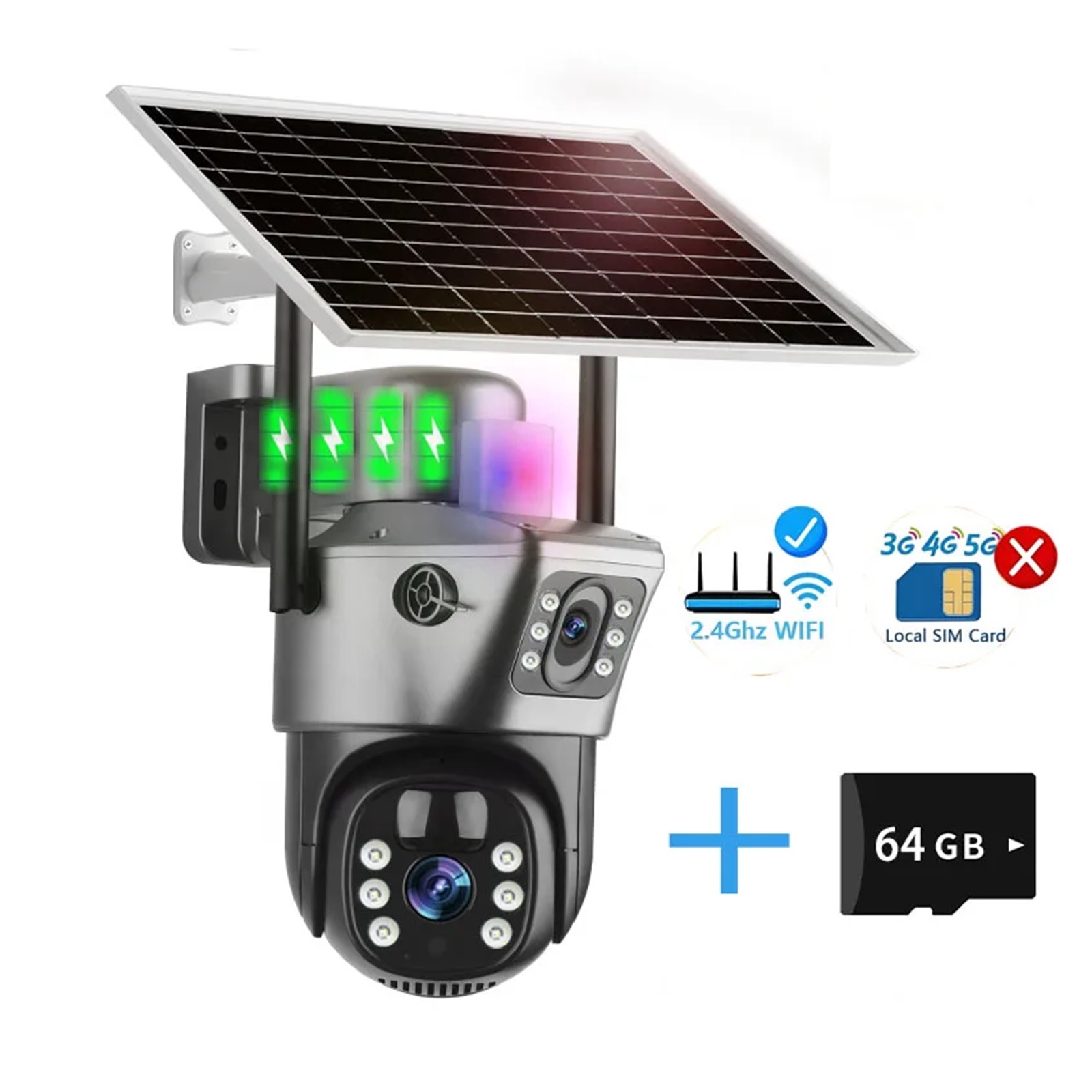Solar 4G Sim Outdoor Monitoring Dual Lens WiFi 8MP 4K PTZ Panel 360 ...