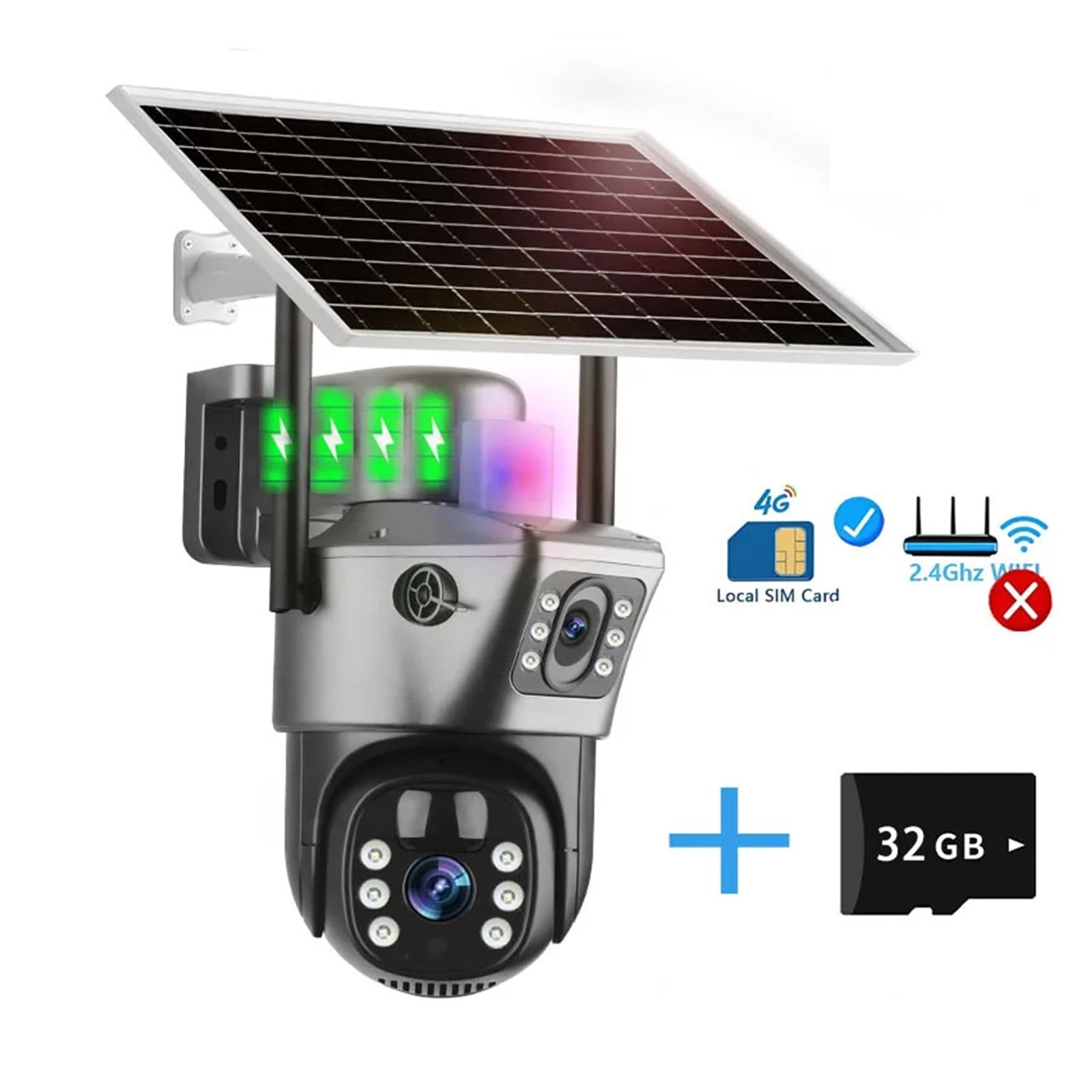 Solar 4G Sim Outdoor Monitoring Dual Lens WiFi 8MP 4K PTZ Panel 360 ...