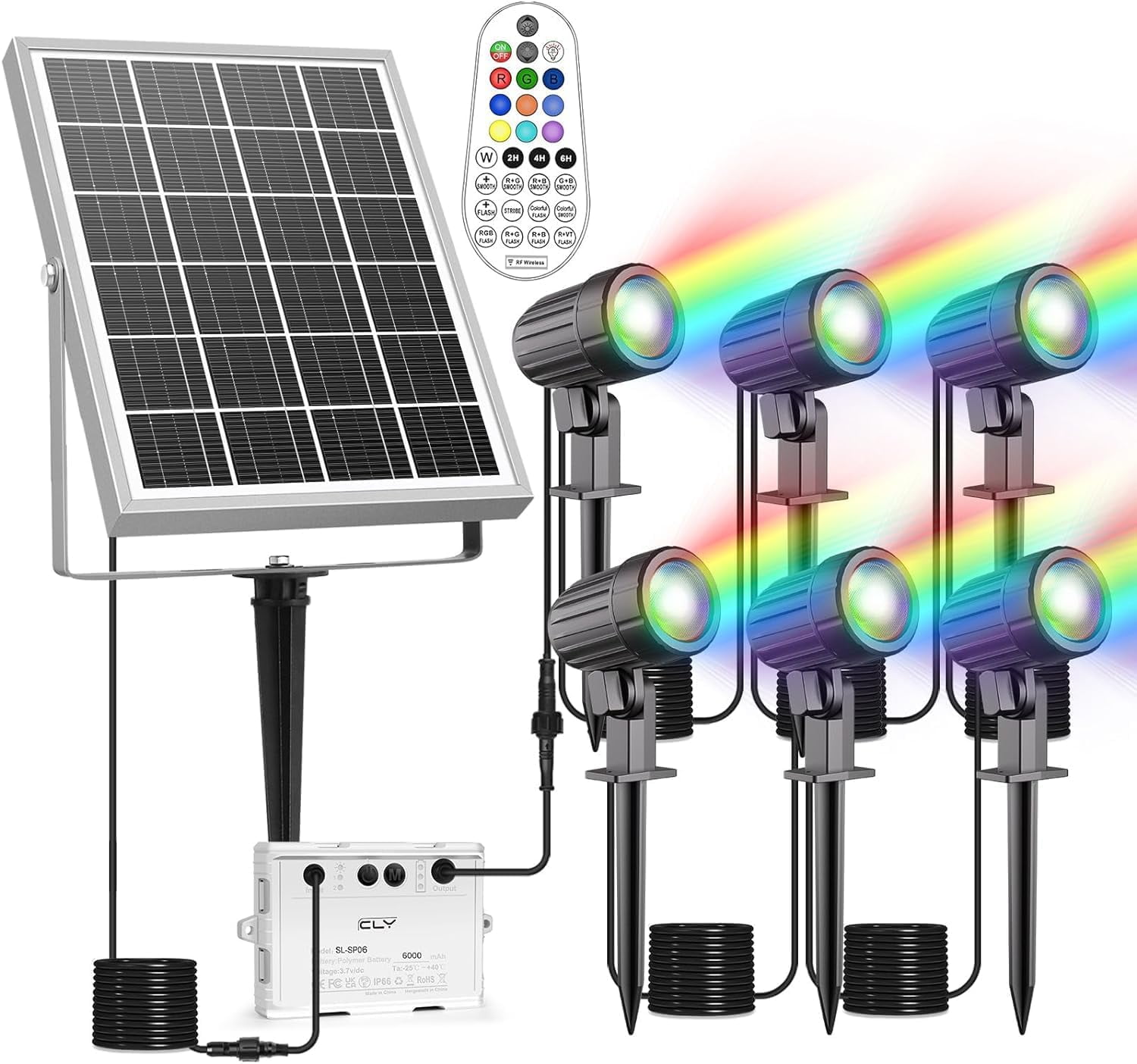Solar 6 in 1 RGB Spotlights Outdoor Garden, 10 Colors 12 Modes Solar ...