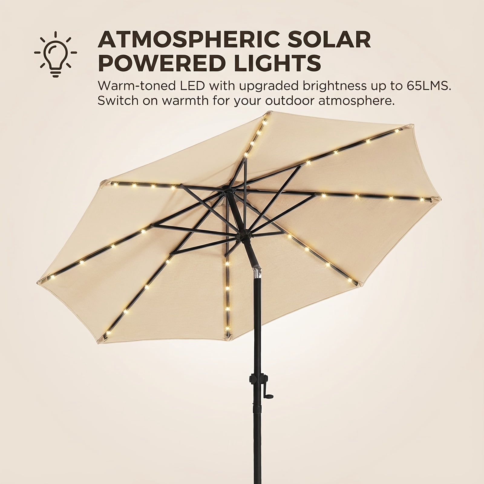 Solar 9ft Market Umbrella With Base, Deluxe 32 LED Lighted Patio ...