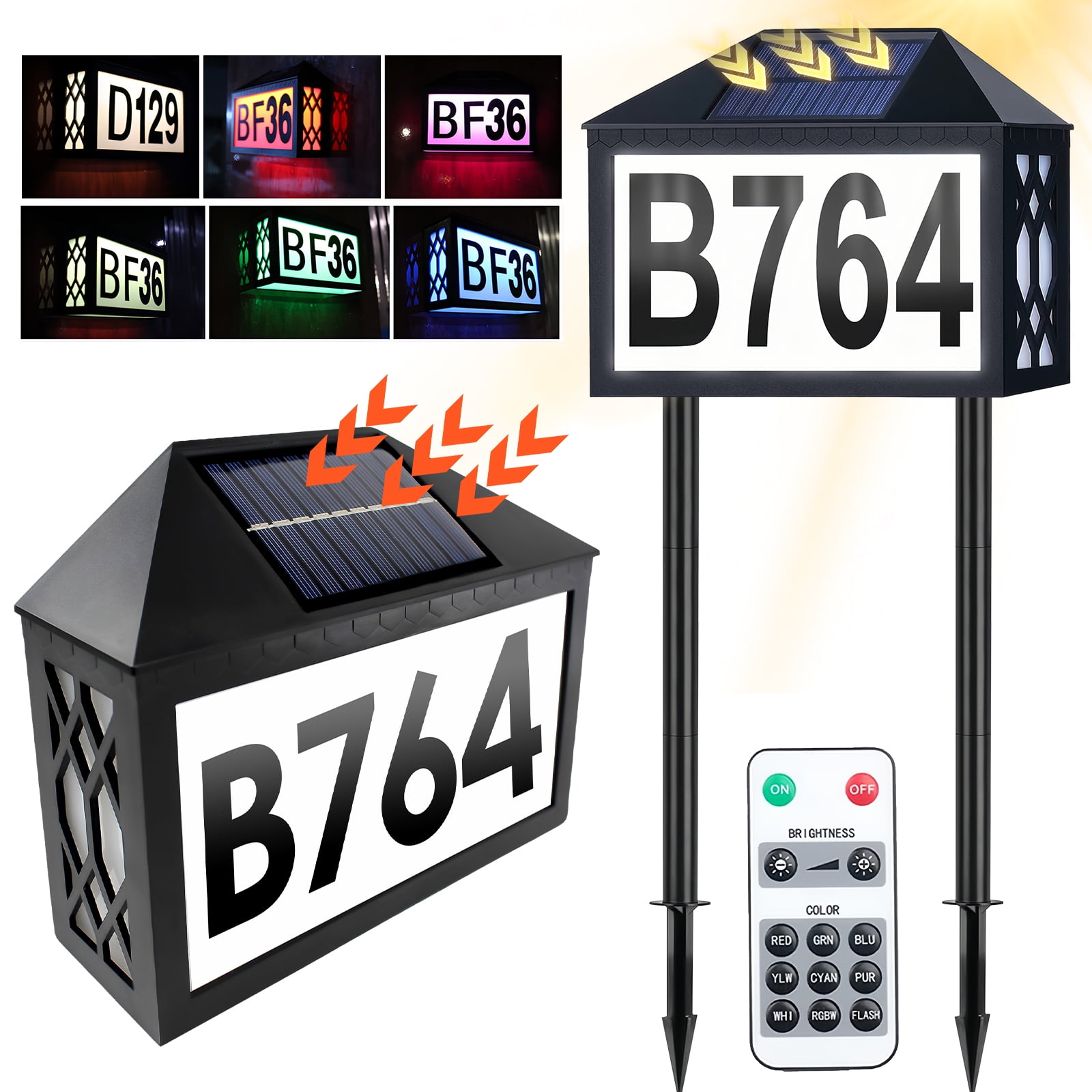 Solar Address Sign,DFITO House Numbers Solar Powered with Remote ...