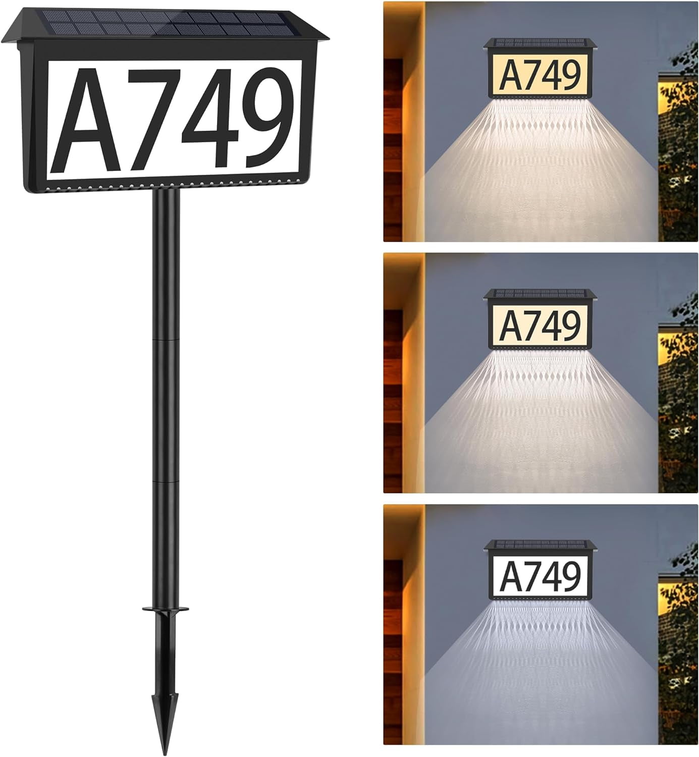 Solar Address Sign, House Numbers for Outside Light Up, 3 Colors ...