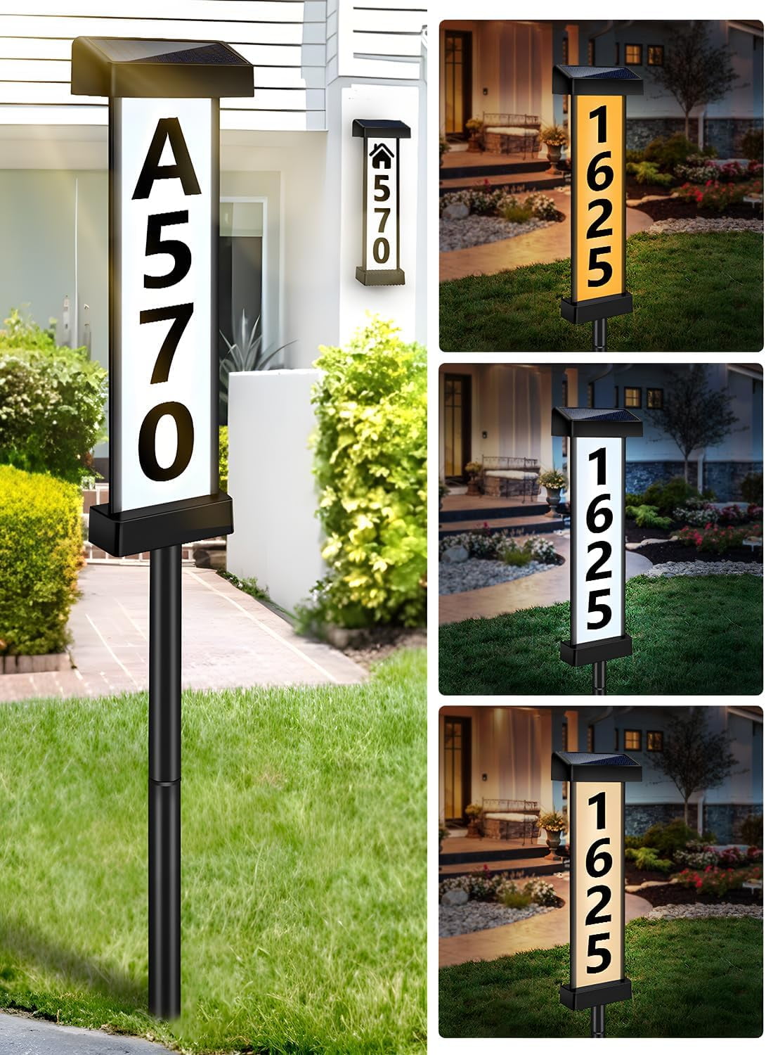 Solar Address Sign, House Numbers for Outside Rechargeable LED ...