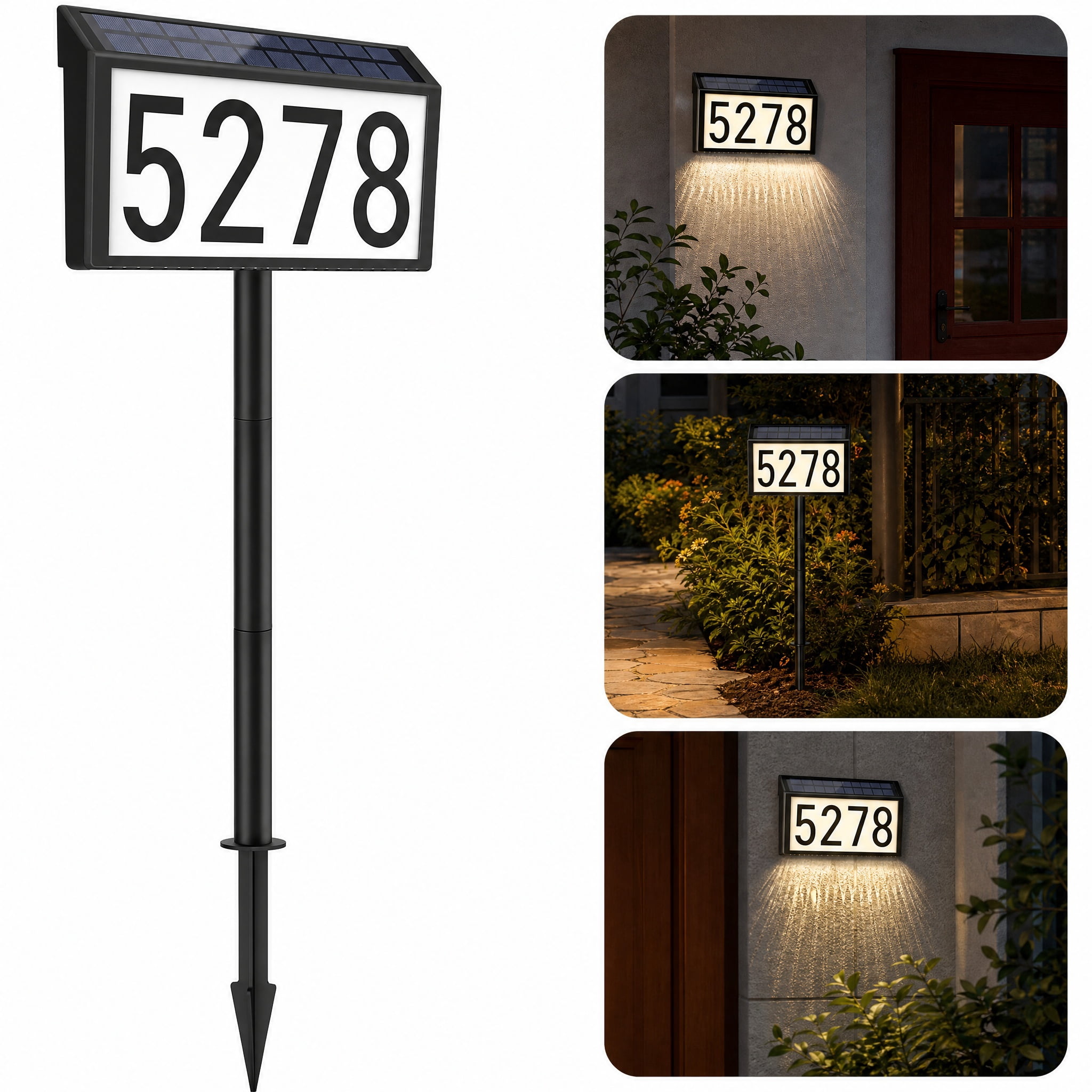 Solar Address Sign, LED House Numbers, Waterproof Address Plaque for ...