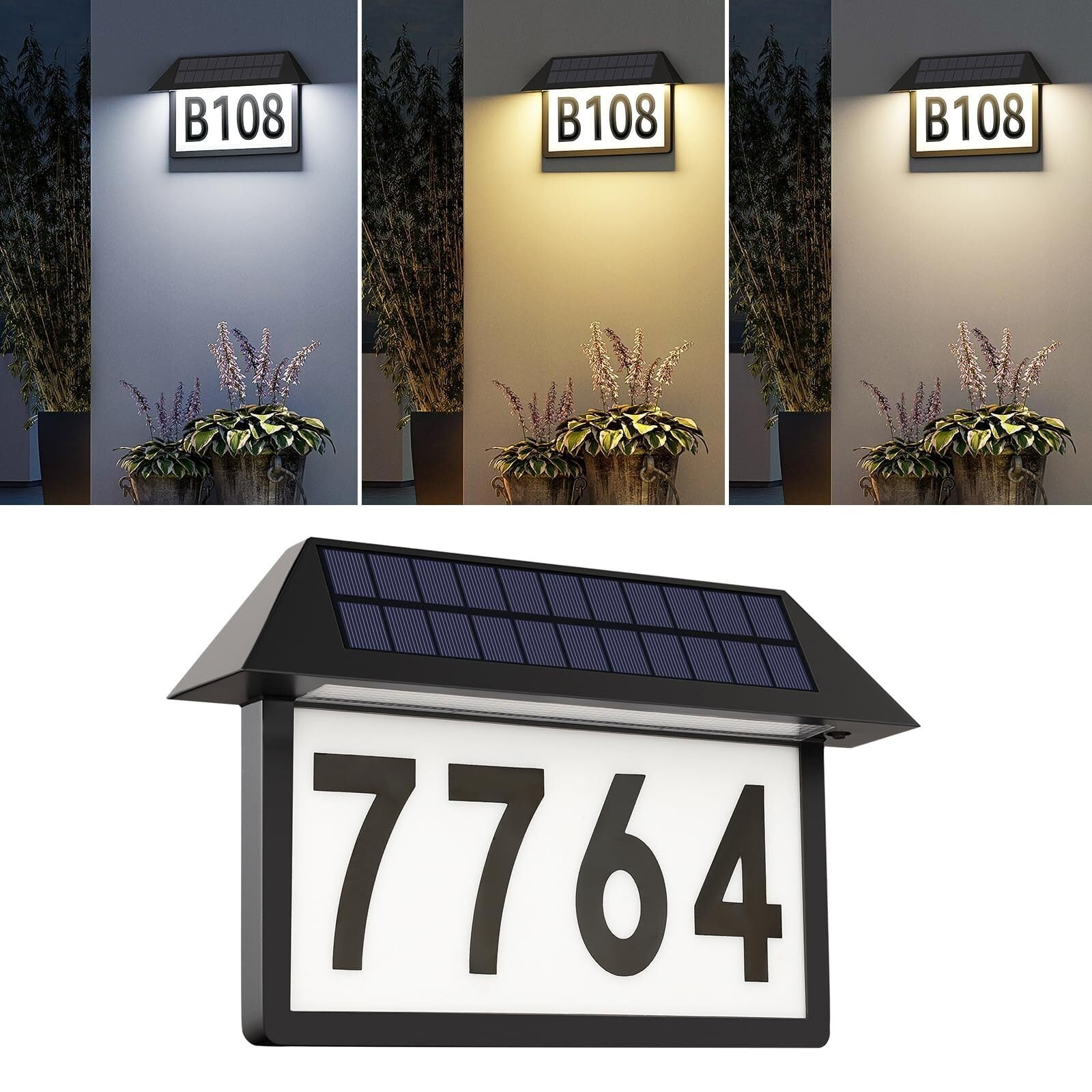 Solar Address Sign, Lighted House Numbers Waterproof, 3-Color Lighting ...