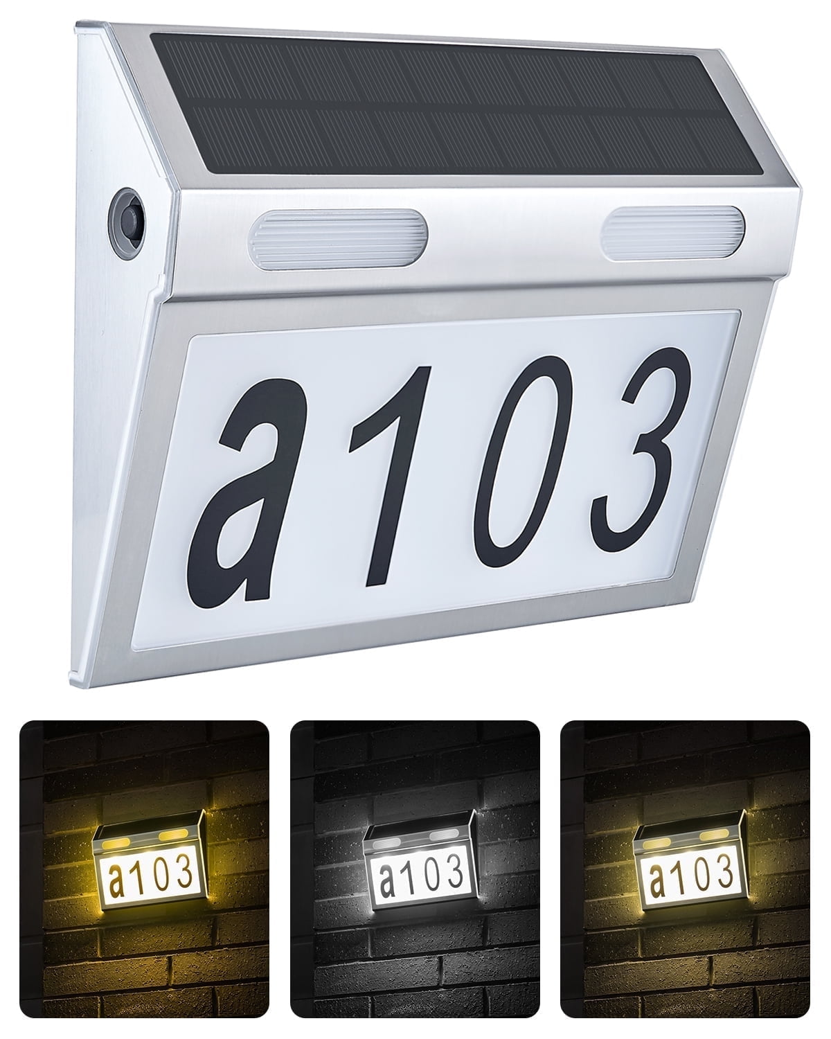 Solar Address Sign Wall Mounted Lighted House Numbers with 10 LEDs with ...