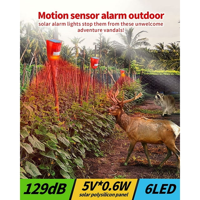 Solar Alarm Motion Detector With Sound, 129db Siren Sound Alert & 6LEDs Flash Warning Security ...