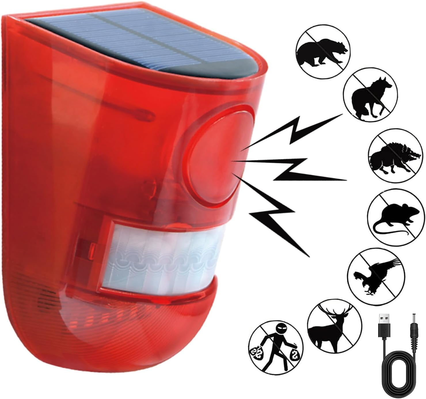 Solar Alarm Outdoor Motion Sensor 129db Siren Sound Alert & 6LEDs Flash ...