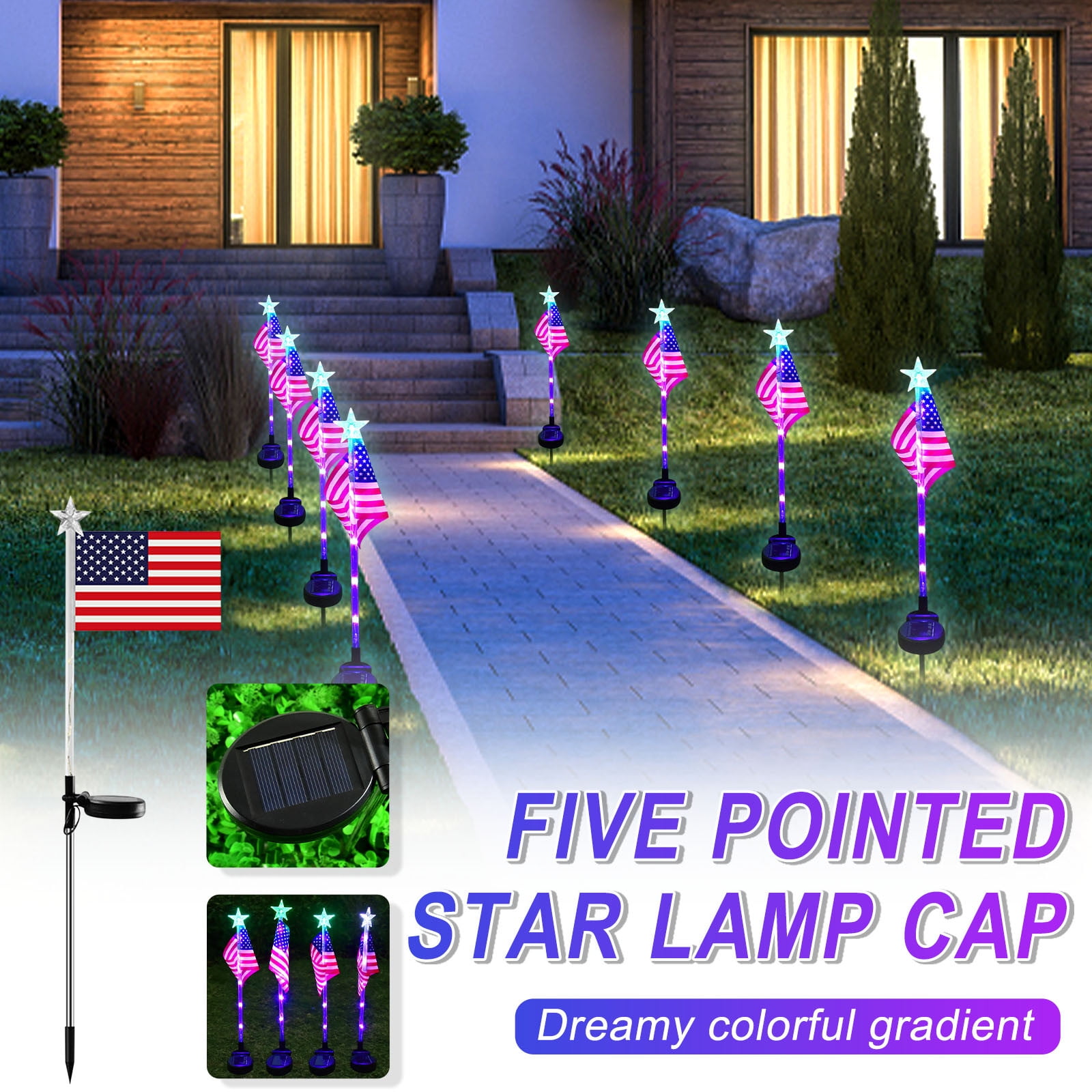Solar American Flag Light Yard Light Home Garden Courtyard Decor ...