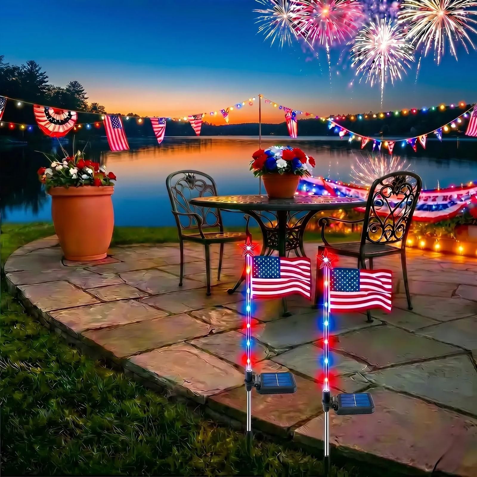 Solar American Flag Pathway Lights, Patriotic Red White Blue Outdoor ...