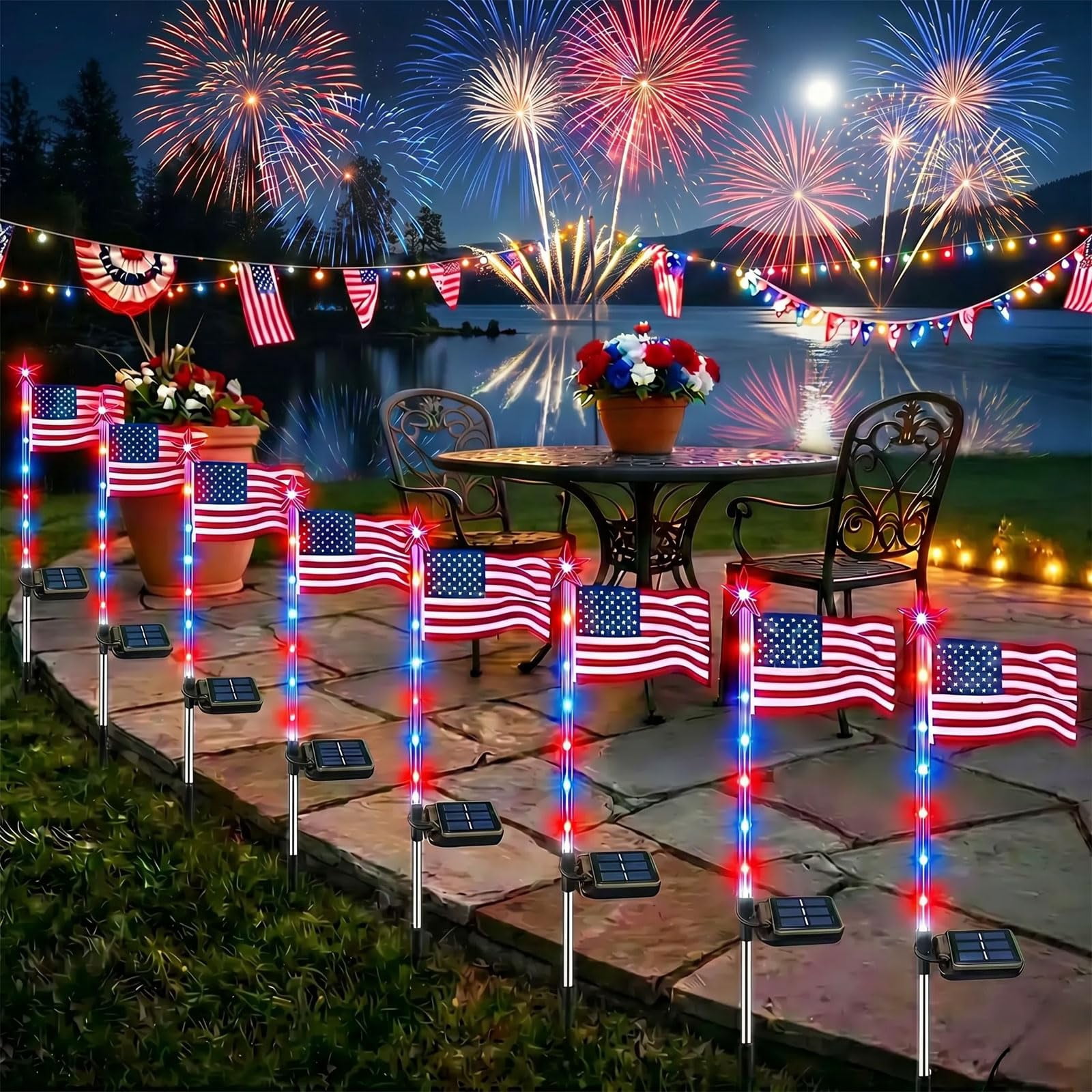 Solar American Flag Pathway Lights, Patriotic Red White Blue Outdoor ...
