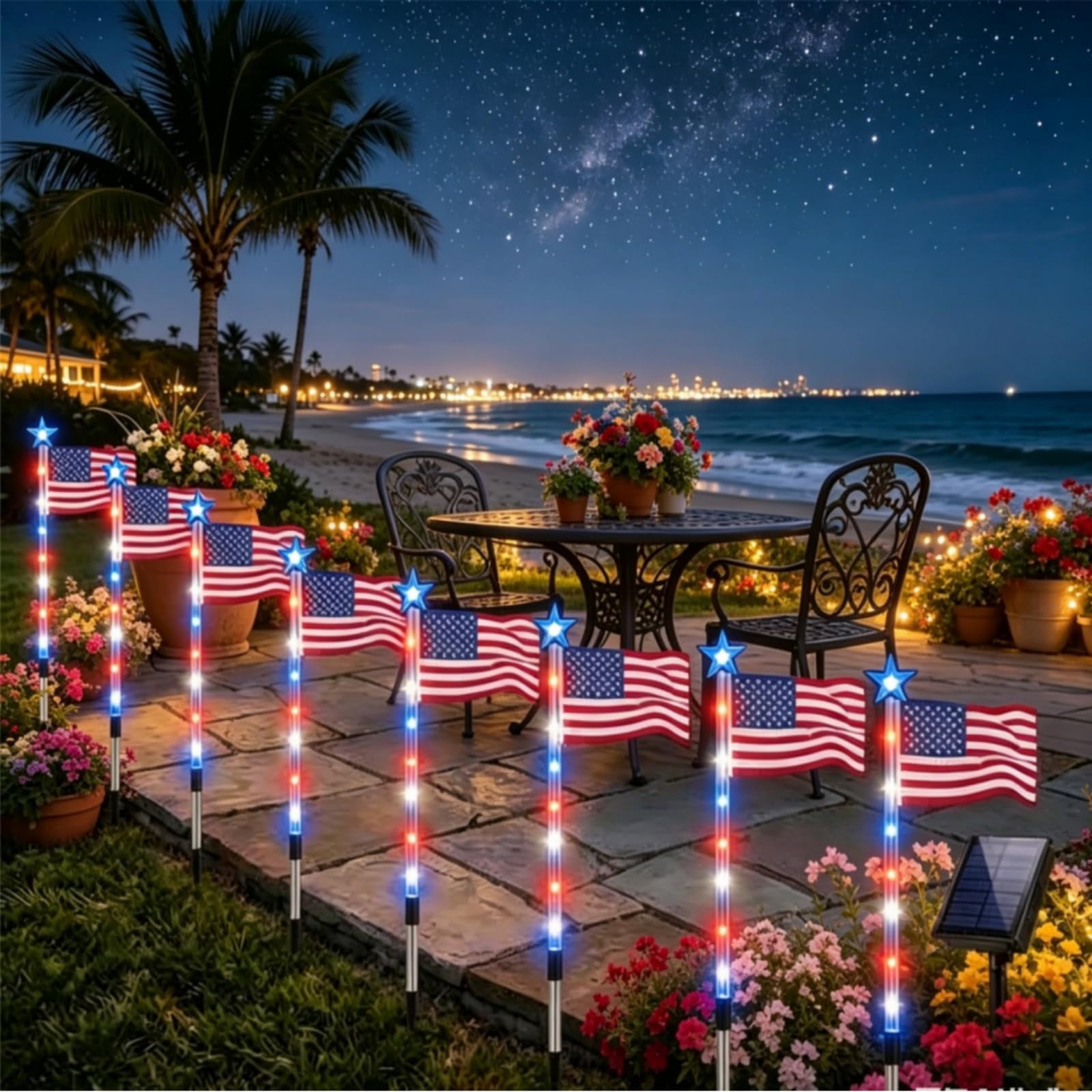 Solar American Flag Pathway Lights with 8 Modes -LED Star Stake，for ...