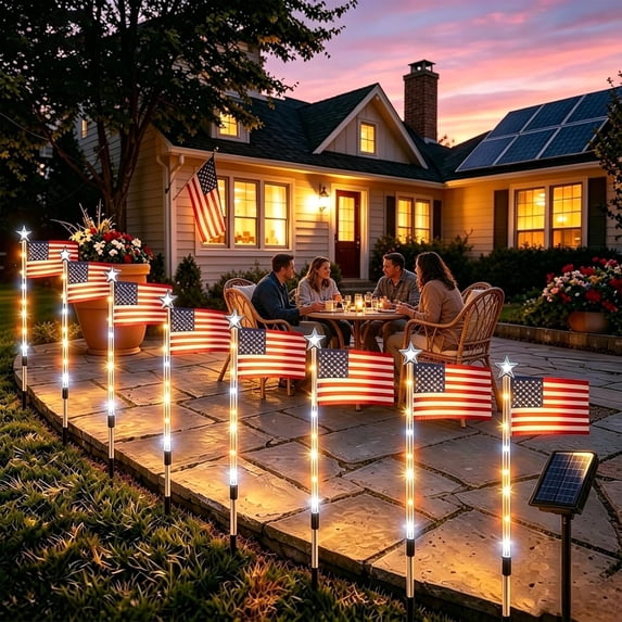 Solar American Flags Pathway Lights,8 Pack Solar Flag Pathway Lights ...