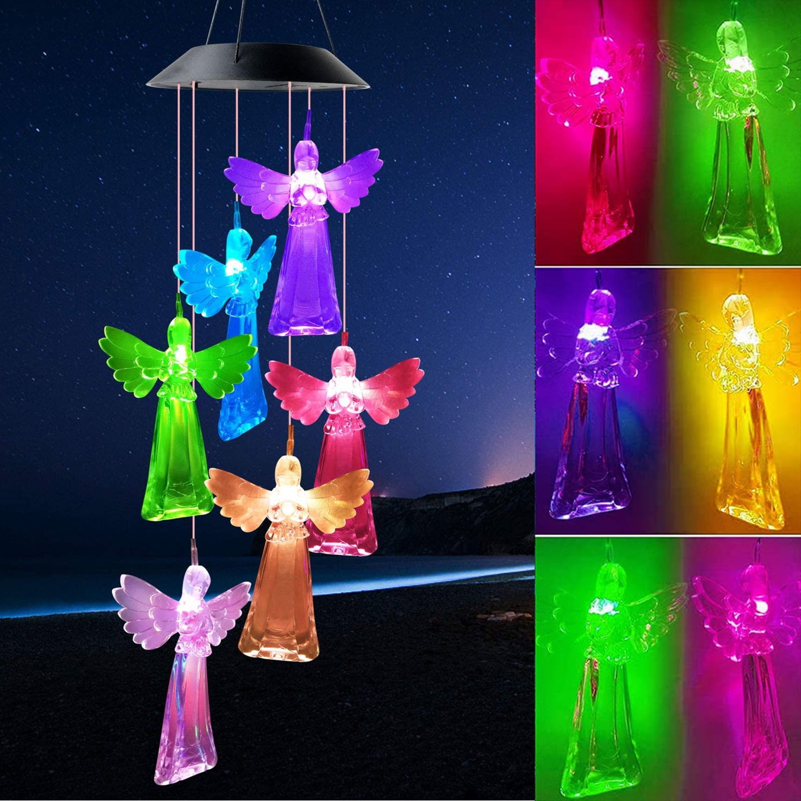syenll Solar Angel Wind Chimes, Outdoor Color Changing LED Lights, Yard ...