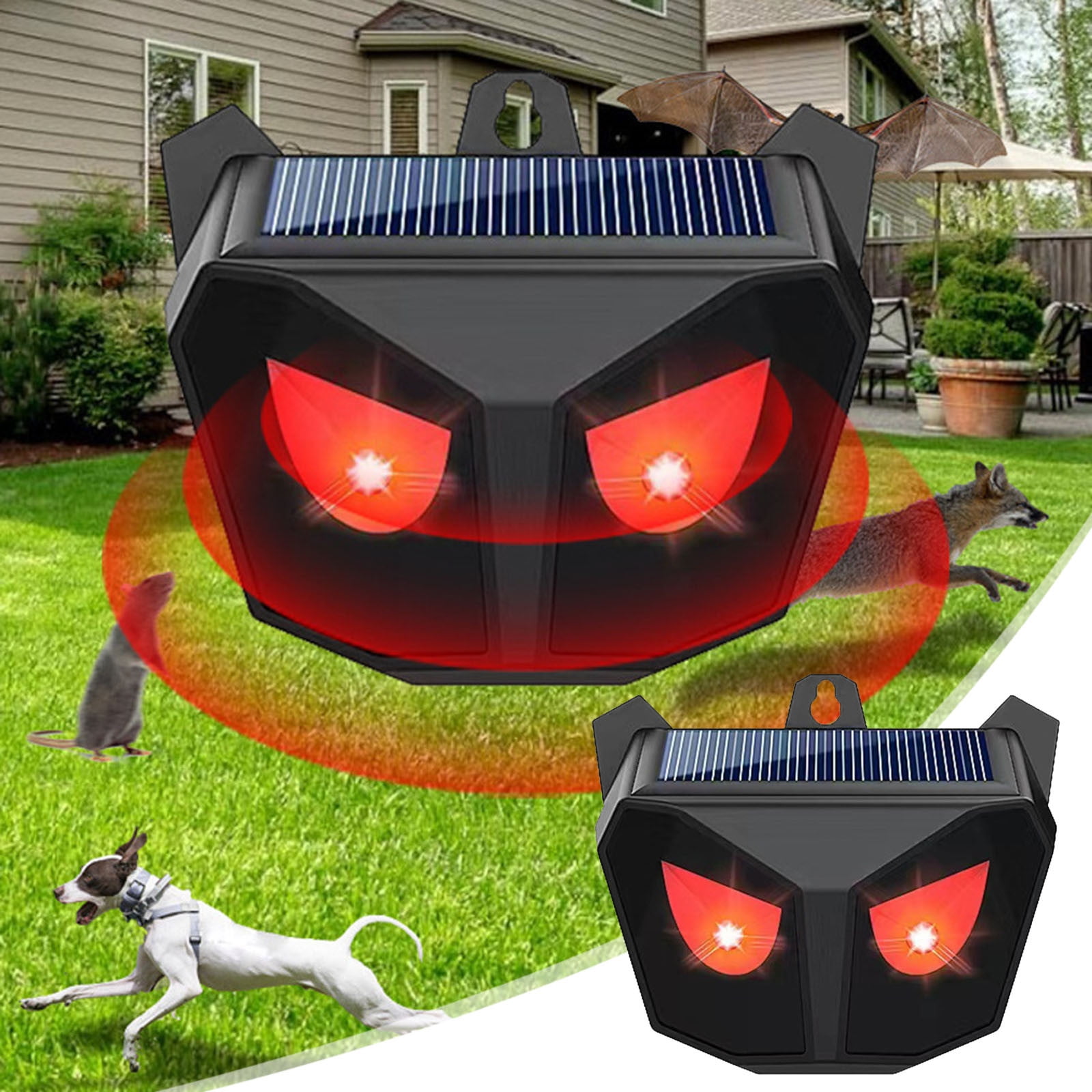 Solar Animal Repeller Outdoor, Nocturnal Animal Deterrent with Red LED ...