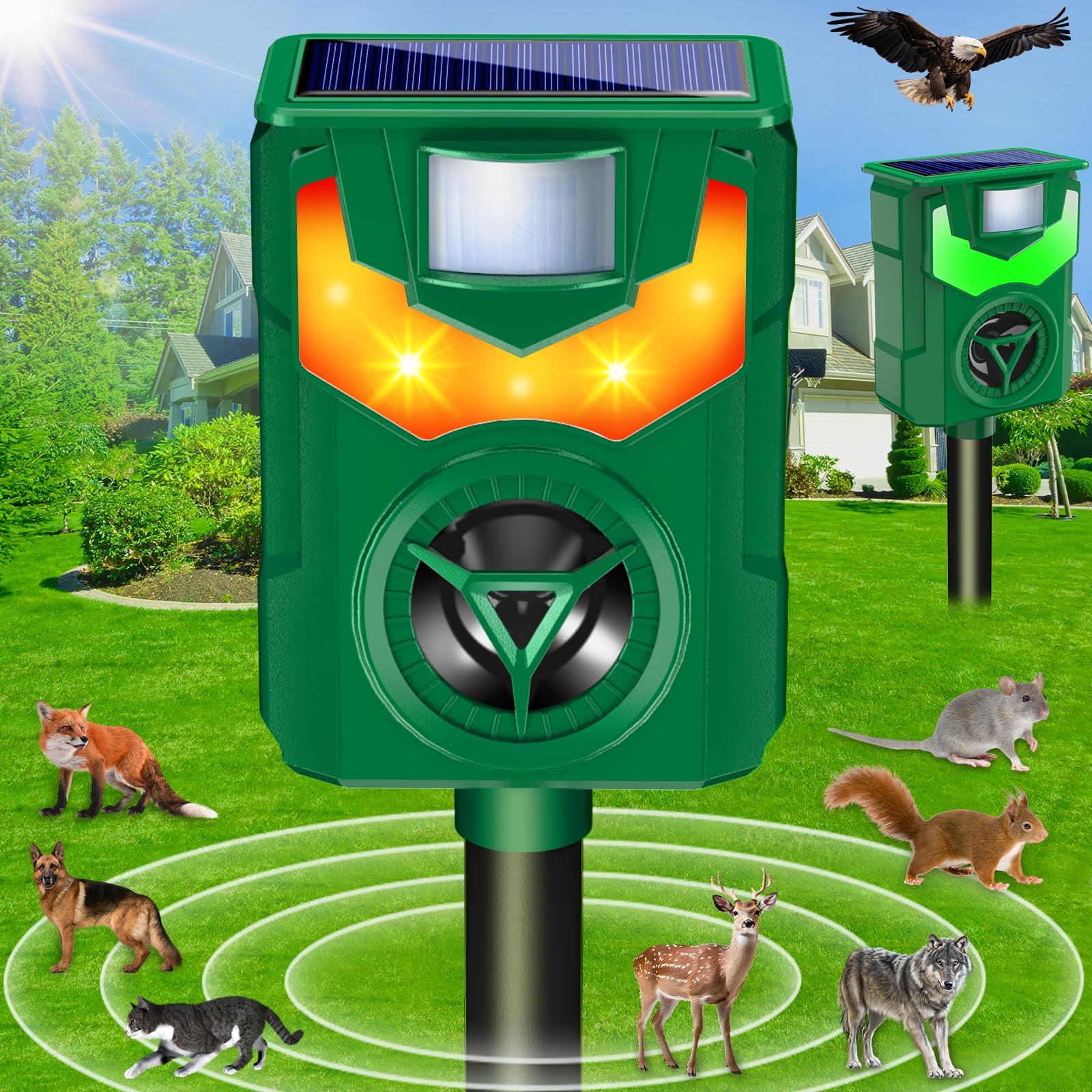 Solar Animal Repeller, Ultrasonic Cat Repellent Outdoor with Sensor ...