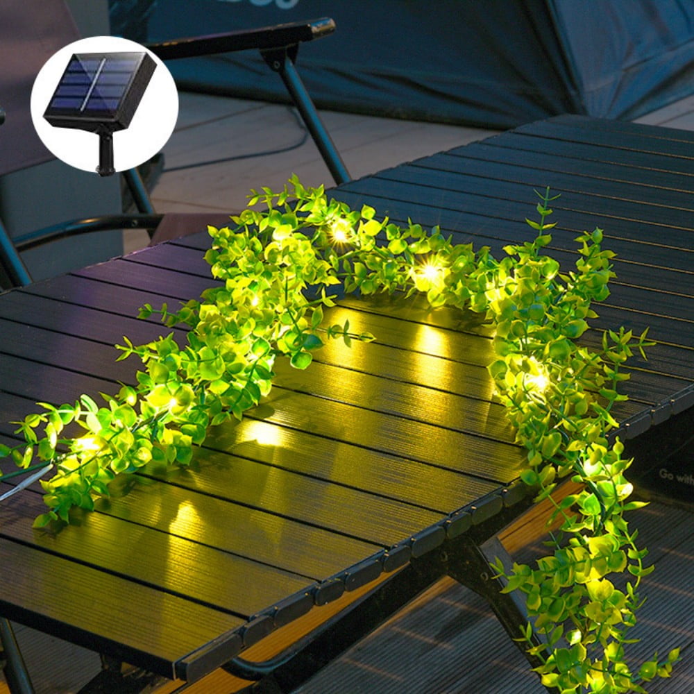 Solar Artificial Eucalyptus Garland with Lights, 6.6ft 20LED Greenery ...