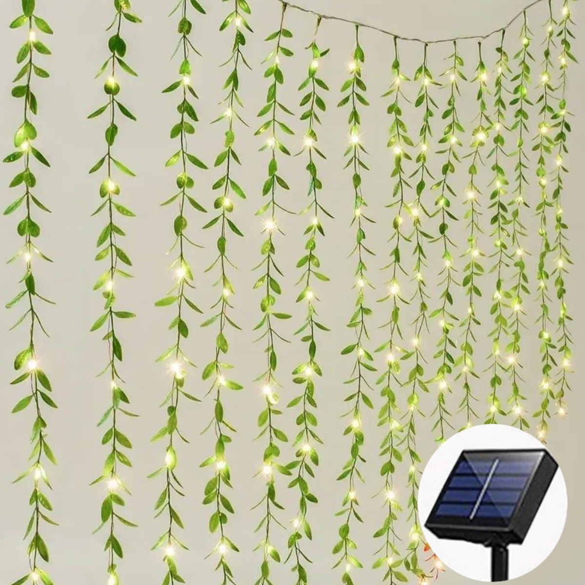 Solar Artificial Vines Curtain Lights, 100 LED Waterproof Fake Willow ...