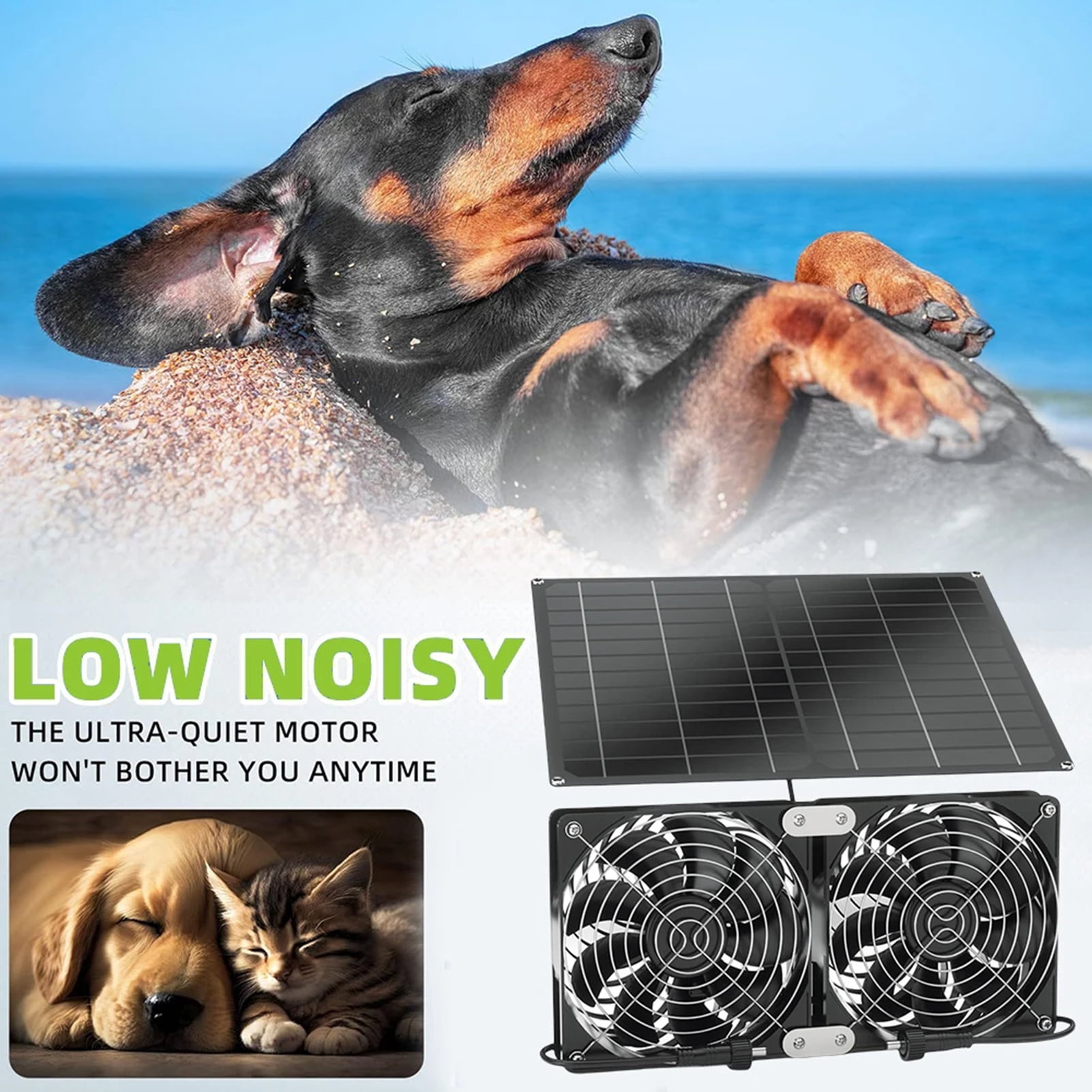 Solar Attic Exhaust Fan - 3000RPM Dual Fans IP65 Waterproof (No Wiring ...