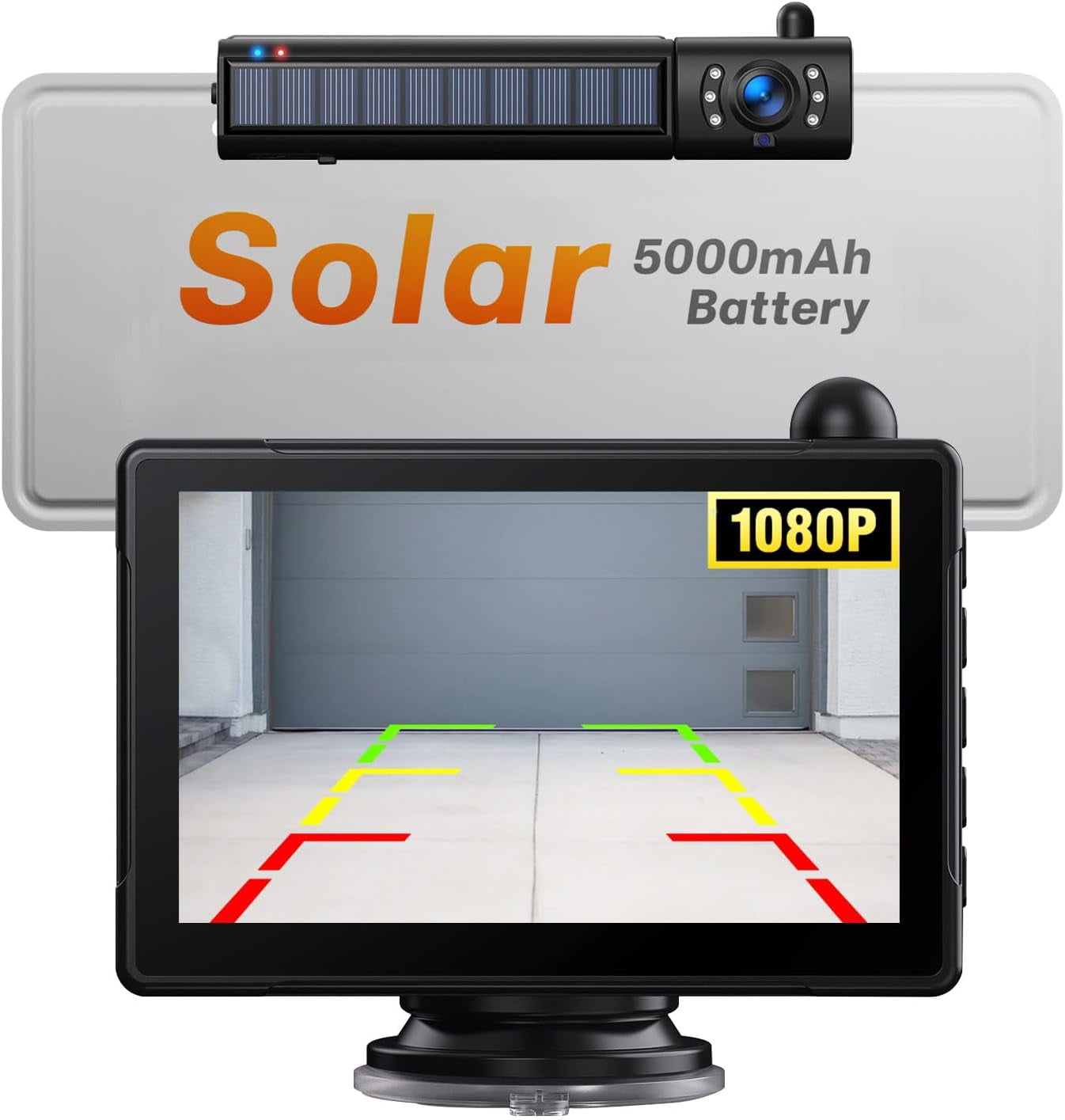Solar Backup Camera for , 5" 1080P 3 Mins DIY Installation 5,000mAh ...