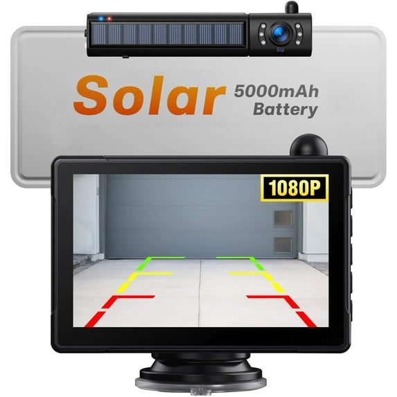 Solar Backup Camera for , 5" 1080P 3 Mins DIY Installation 5,000mAh ...