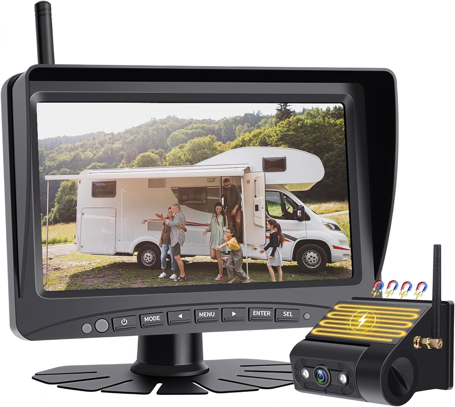 Solar Backup Camera, 7 Inch Portable Installation RV Backup Camera ...