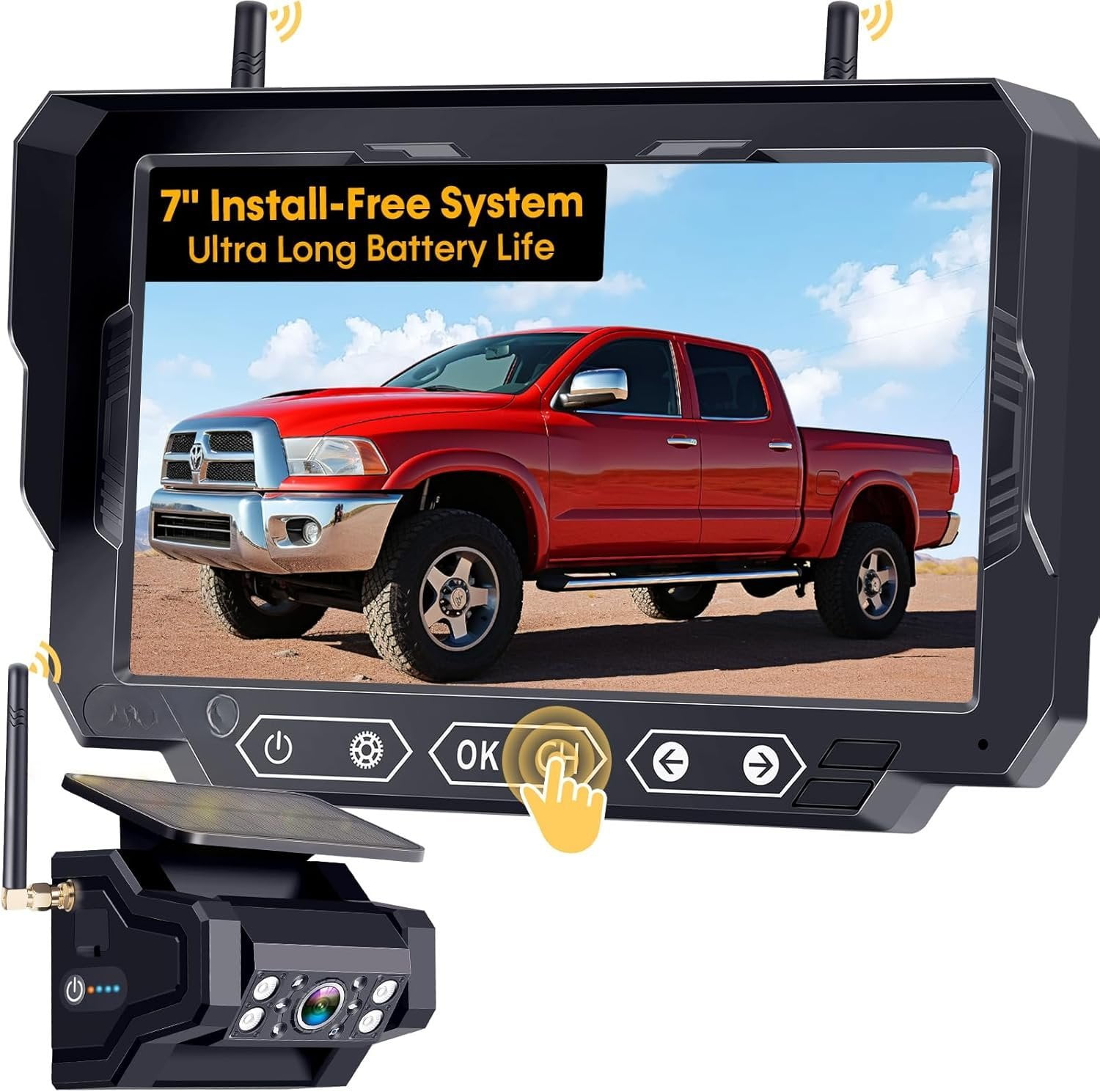 Solar Backup Camera: 7" Portable 1 Min Easy Install Scratch-Proof No ...