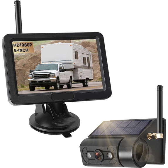 Solar Backup Camera with 5" No Wiring IP68 IR Night Vision Rearview ...
