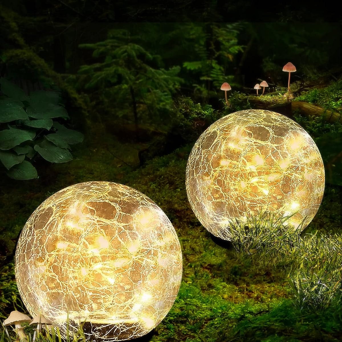 Solar Ball Lights Outdoor Waterproof, Cracked Glass Globe Solar Power ...