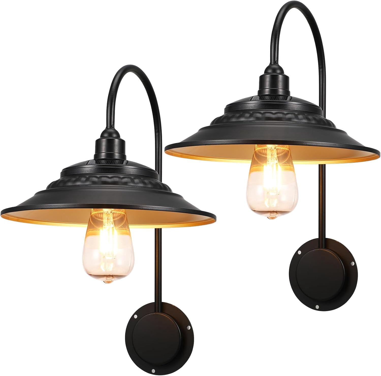 Solar Barn Lights , 2 count Wall Light Fixture, Rustic Gooseneck Solar ...